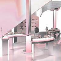 China Shop Fittings  Makeup Display Showcase Customized Wall Shelves cosmetic showcase for sale