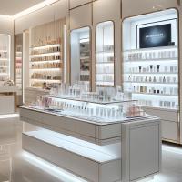 China Customizable Cosmetic Display Wall Shelf and Counter Set for Beauty Retail Shop for sale