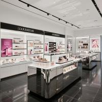 China Makeup Retail Furniture Set: Cosmetic Display Table, Wall Shelves and Counter Organizer for sale