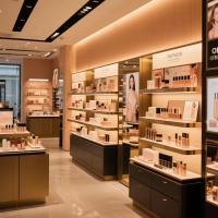 China Makeup Retail Furniture Set: Cosmetic Display Table, Wall Shelves and Counter Organizer for sale