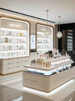 China Modern Cosmetic Display Stand for Retail Stores Makeup Vanity Table and Wall Shelf Set for sale