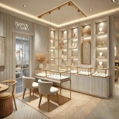 China Commercial Wooden  Jewelry Showroom Tempered Glass Jewelry Showcase Display for sale