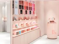 China Duty Free Retail Makeup Display Cabinet Cosmetics Skincare Pop Up Exhibition Stand for sale