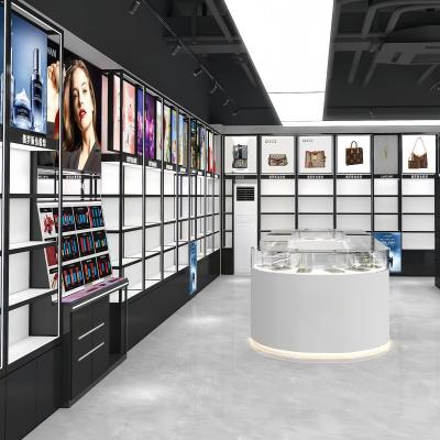 China BX  LED Illuminated Wooden Cosmetic Display Shelf - Custom Beauty Shop Showcase, Skincare Wall Cabinet, for sale