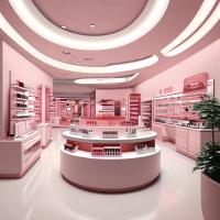 China Premium Pink Custom Makeup Store Showcase - LED-lit Wooden Cosmetic Shelves, Salon Display Cabinet for sale