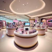 China Premium Pink Custom Makeup Store Showcase - LED-lit Wooden Cosmetic Shelves, Salon Display Cabinet for sale