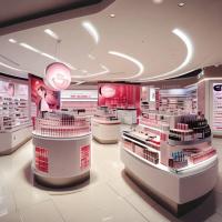 China Premium Pink Custom Makeup Store Showcase - LED-lit Wooden Cosmetic Shelves, Salon Display Cabinet for sale