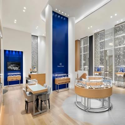 China High-End Jewelry & Watch Display Showcase LED Lighting Stainless Steel Tempered Glass Furniture for Retail Store Interior Design for sale