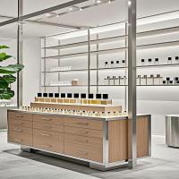 China Professional Perfume Skincare Store Display Furniture Cosmetic Cabinets Stainless Steel Tempered Glass Eco-Friendly Heavy Duty for sale