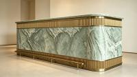 China Freestanding Natural Green Jade Marble Retail Reception Desk with Full Gold Metal Frame for High-End Boutique Stores for sale