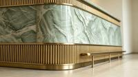 China Freestanding Natural Green Jade Marble Retail Reception Desk with Full Gold Metal Frame for High-End Boutique Stores for sale