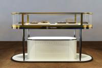 China Oval Gold Glass Jewellery Display Cabinet Island 360deg Tabletop Cases Integrated for sale