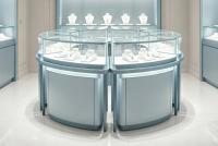 China Pastel Blue Jewelry Counter Display Curved Soft  Jewellery Display Retail for sale