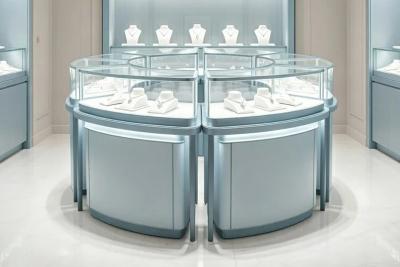 China Pastel Blue Jewelry Counter Display Curved Soft  Jewellery Display Retail for sale