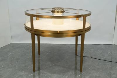 China Round Pull Out Jewelry Counter Side Door Portable Jewelry Display 360 Deg Transparent for sale