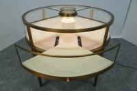 China Round Pull Out Jewelry Counter Side Door Portable Jewelry Display 360 Deg Transparent for sale