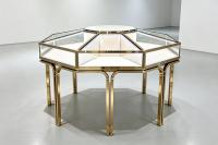 China Octagonal  Jewelry Counter Brushed Gold Curved Arch  Jewelry Floor Display Stands for sale