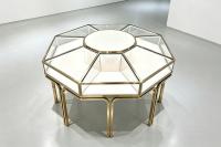China Octagonal  Jewelry Counter Brushed Gold Curved Arch  Jewelry Floor Display Stands for sale