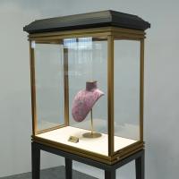 China Tall Jewelry Showcase Cabinet Two Tone Custom Jewelry Showcases Gold Black for sale