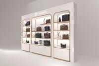 China Three Unit Arched Wall Display Cases Gold Frame Handbag Wall Mounted Showcase Cabinet for sale