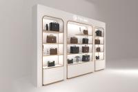 China Three Unit Arched Wall Display Cases Gold Frame Handbag Wall Mounted Showcase Cabinet for sale