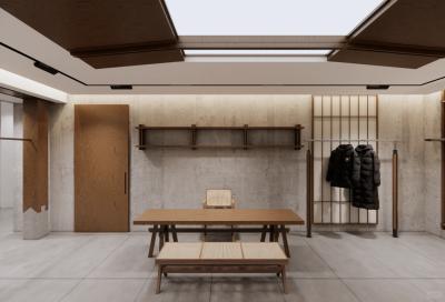 China Wabi-Sabi Timber Texture Clothing Store Display Fixture Set with Multi-Zone Functional Partition and Detachable Modular Fixture for sale