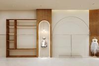 China Custom Children Clothing Store Display Furniture with Soft Cream Wood Unified Tone and Kid-Friendly Minimal Aesthetic Modular Detachable Structure for sale