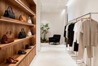 China Natural Wood Minimal Women Clothing Store Interior Design | Neutral Ladies Garment Full Shop Layout for sale