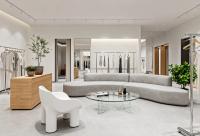 China Natural Wood Minimal Women Clothing Store Interior Design | Neutral Ladies Garment Full Shop Layout for sale