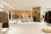 China Natural Wood Minimal Women Clothing Store Interior Design | Neutral Ladies Garment Full Shop Layout for sale