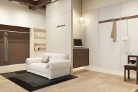 China Dark Walnut Wabi Women Clothing Store Interior Design | Minimal Neutral Ladies Wear Full Shop Layout for sale