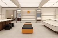China ream Arch Minimal Women Clothing Store Interior Design | Warm Neutral Ladies Garment Full Shop Layout for sale