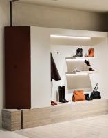 China Full Warm Neutral Minimal Leather Shoe Handbag Store Interior Design for sale