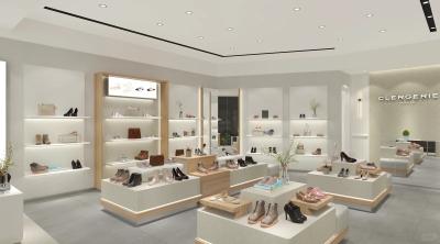 China Bright Light Oak Minimal Daily Ladies Fashion Shoe Shop Layout Design for sale