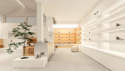 China Warm Pure White Minimal Daily Sneaker Boutique Layout Design for sale