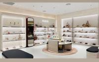 China Light Neutral Matte Luxury Women Leather Shoe & Handbag Store Interior Design | Ladies Leather Goods Boutique Full Shop Layout for sale