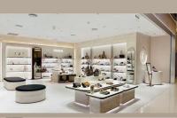 China Light Neutral Matte Luxury Women Leather Shoe & Handbag Store Interior Design | Ladies Leather Goods Boutique Full Shop Layout for sale