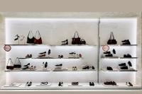 China Light Neutral Matte Luxury Women Leather Shoe & Handbag Store Interior Design | Ladies Leather Goods Boutique Full Shop Layout for sale