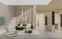 China Warm Neutral Natural Texture Ladies Shoe Shop Design | Minimal Footwear Store Layout for sale