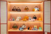 China Cream Light Wood Luxury Showcase Minimal Daily Colorful Handbag Display Case for sale