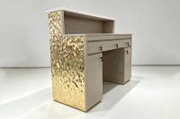 China Luxury Water Ripple Gold Metal Reception Counter With Multi-Lock Storage & Custom Backlit Logo Panel for sale