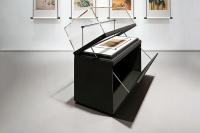China Hydraulic Lift Museum Display Cabinet with Anti-UV Glass and Lockable Hidden Storage for Art Exhibits for sale