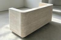 China Custom Full Travertine Reception Desk, Rounded Curved Edge, Lockable Drawers And Cabinets For Commercial Shop for sale