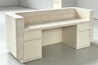 China Custom Full Travertine Reception Desk, Rounded Curved Edge, Lockable Drawers And Cabinets For Commercial Shop for sale