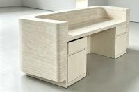 China Custom Full Travertine Reception Desk, Rounded Curved Edge, Lockable Drawers And Cabinets For Commercial Shop for sale