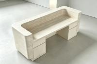 China Custom Full Travertine Reception Desk, Rounded Curved Edge, Lockable Drawers And Cabinets For Commercial Shop for sale