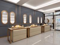 China Custom Modern Jewelry Showroom Wood Grain Interior  Jewelry Store Showcases for sale