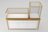 China Custom Modular Jewelry Island Counter, Combined Glass Display Case, Metal Frame, Velvet Liner For Jewelry Boutique for sale