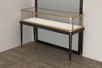 China Light Luxury Long Wall Jewelry Display Table, Gold Frame Glass Jewelry Showcase, Slim Leg Standing Vitrine For Necklace, Watch & Luxury Jewelry for sale