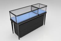 China Light Luxury Long Wall Jewelry Display Table, Gold Frame Glass Jewelry Showcase, Slim Leg Standing Vitrine For Necklace, Watch & Luxury Jewelry for sale